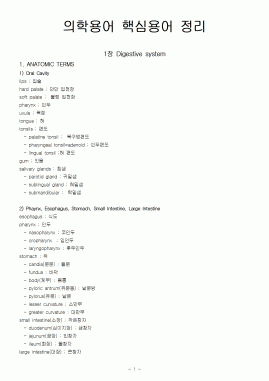 의학용어 해부학적 분류로 정리-1페이지