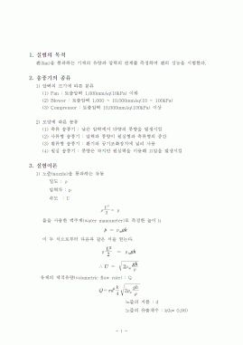 [열유체실험] 팬(Fan)을 통과하는 기체의 유량과 압력 관계 측정 실험(팬성능실험)-1페이지