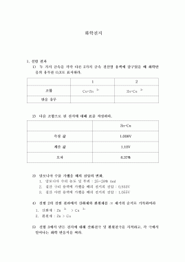 [공학/컴퓨터/통신] 화학전지 실험 보고서-1페이지