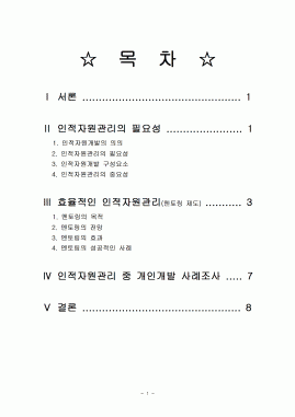 인적자원관리의 필요성 효율적인 인적자원관리 인적자원관리 중 개인개발 사례조사-1페이지