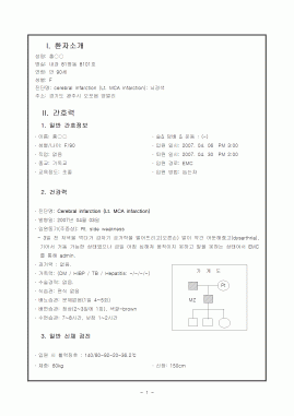 내과병동 CASE: Cerebral Infarction(뇌졸중 CASE)-1페이지