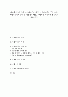 [기업가정신][기업가][기업경영][최고경영자][CEO][경영인][기업경영인]기업가정신의 의미, 기업가정신의 특성, 기업가정신의 구성 요소, 기업가정신의 중요성, 기업가의 역할, 기업가가 버려야할 선입관 분석-1페이지