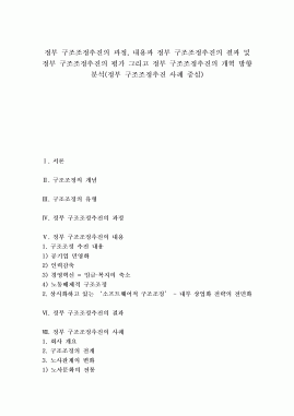 [정부 구조조정추진]정부 구조조정추진의 과정, 정부 구조조정추진의 내용과 정부 구조조정추진의 결과 및 정부 구조조정추진의 평가 그리고 정부 구조조정추진의 개혁 방향 분석(정부 구조조정추진 사례 중심)-1페이지