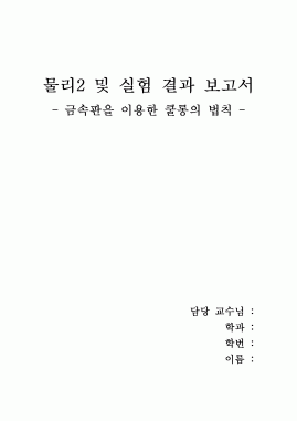 물리학-물리2및 실험 [금속판을 이용한 쿨롱의 법칙]결과 보고서-1페이지