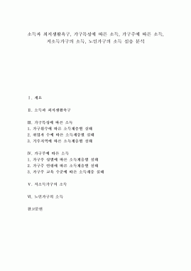 [소득][최저생활욕구][가구특성에 따른 소득][가구주에 따른 소득][저소득가정소득][노인가정소득]소득과 최저생활욕구, 가구특성, 가구주, 저소득가구, 노인가구의 소득 심층 분석(소득, 저소득가구, 노인가구)-1페이지