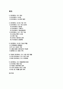 [유비쿼터스 도시]유비쿼터스도시(U-city)의 주요 기능과 장점 및 특징, 유비쿼터스(유 시티)도시 조성을 위한 기술 및 인프라, 유비쿼터스도시(U city) 구축 사례-1페이지