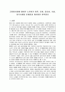 고령화사회에 대비한 노인여가 이론, 유형, 중요성, 시설, 외국사례및 문제점과 개선방안 완벽정리-1페이지