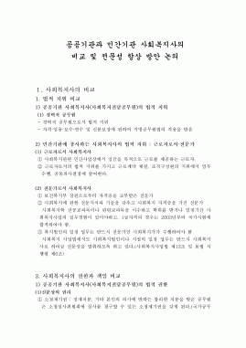 공공기관과 민간기관 사회복지사의 비교 및 전문성 향상방안논의-1페이지