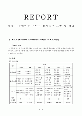 장애아동 진단 평가도구 요약 및 정리-1페이지