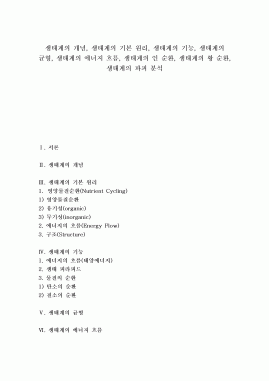 [생태계][생태계 균형][에너지 흐름][인 순환][황 순환][생태계 파괴]생태계의 개념, 생태계의 기본 원리, 생태계의 기능, 생태계의 균형, 생태계의 에너지 흐름, 생태계의 인 순환, 생태계의 황 순환, 생태계 파괴-1페이지