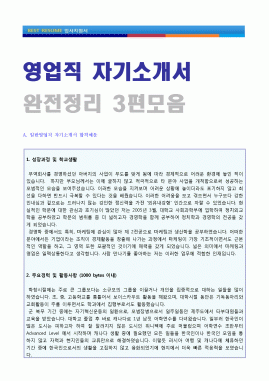 (영업직 자기소개서 3편모음 + 이력서양식) 2019년 대기업 영업직자기소개서 합격예문 모음 3편 [해외영업직/기술/일반 영업직자기소개서 지원동기/합격자소서/취업이력서/채용정보] -1페이지