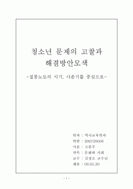 청소년 문제의 고찰과 해결방안 모색 - 사춘기를 중심으로-1페이지