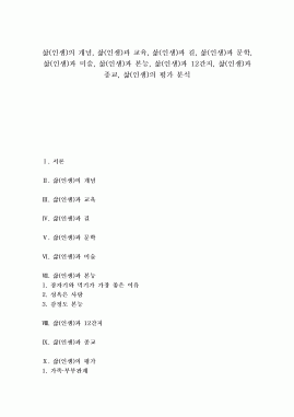 삶(인생)의 개념, 삶(인생)과 교육, 삶(인생)과 길, 삶(인생)과 문학, 삶(인생)과 미술, 삶(인생)과 본능, 삶(인생)과 12간지, 삶(인생)과 종교, 삶(인생)의 평가 분석(삶, 인생, 본능, 12간지, 종교, 미술, 문학)-1페이지