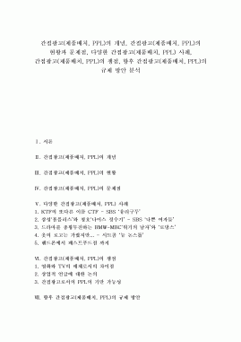 [PPL]간접광고(제품배치, PPL)의 개념, 간접광고(제품배치, PPL)의 현황과 문제점, 다양한 간접광고(제품배치, PPL) 사례, 간접광고(제품배치, PPL)의 쟁점, 향후 간접광고(제품배치, PPL)의 규제 방안 분석-1페이지