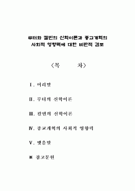 루터와 칼빈의 신학이론과 종교개혁의 사회적 영향력에 대한 비판적 검토-1페이지