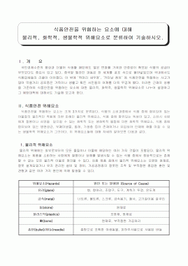 [환경] 식품안전을 위협하는 요소에 대해 물리적, 화학적, 생물학적 위해요소로 분류하여 기술하시오.-1페이지