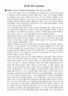 동기와 정서 Summary(William James & William McDougall의 이론 비교 및 문제점/초기의 정서적 각성 이론들(James -Lange, Cannon, Schachter의 이론)/각성이론/수면의 특성과 단계/충추이론이란 무엇인가?/대식증-1페이지