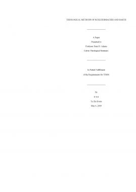 THEOLOGICAL METHODS OF SCHLEIERMACHER AND BARTH(슐라이어마허와 바르트의 신학 방법론)-1페이지