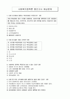 사회복지정책론 중간고사 예상문제 - 성민대학(사이버대학)-1페이지