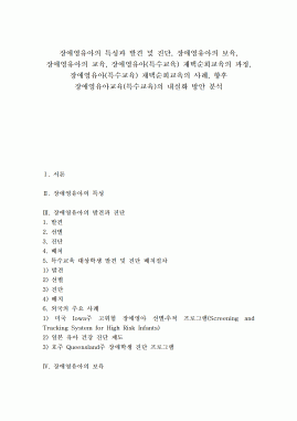 장애영유아의 특성과 발견 및 진단, 장애영유아의 보육, 장애영유아의 교육, 장애영유아(특수교육) 재택순회교육의 과정, 장애영유아(특수교육) 재택순회교육의 사례, 향후 장애영유아교육(특수교육)의 내실화 방안-1페이지