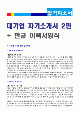 (대기업 자기소개서 잘쓴예 2편 + 이력서양식) 2019년 대기업 자기소개서 예문모음 2편 + 이력서양식 [대기업자소서 자기소개서잘쓴예/합격자소서 지원동기 취업이력서자소서] -1페이지