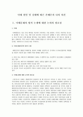 낙태 원인 및 실태에 따른 존폐론과 나의 의견, 낙태 문제 논쟁-1페이지