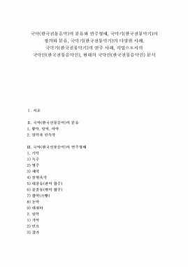 국악(한국전통음악)의 분류와 연주형태, 국악기(한국전통악기)의 정의와 분류, 국악기(한국전통악기)의 사례, 국악기(한국전통악기)의 연주사례, 직업으로서의 국악인(한국전통음악인), 현대 국악인(한국전통음악인)-1페이지