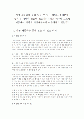 시장 세분화를 통해 얻을 수 있는 이익(시장세분화 목적)은 어떠한 것들이 있는가? 그리고 맥주와 노트북 제품에서 어떻게 시장세분화가 이루어지고 있는가?-1페이지