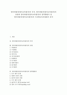 [영어교과평가][영어교육평가][영어과평가]영어과평가(영어교육평가)의 목적, 영어과평가(영어교육평가)의 유형과 영어과평가(영어교육평가)의 영역별평가 및 영어과평가(영어교육평가)의 수준별교육과정평가 분석-1페이지