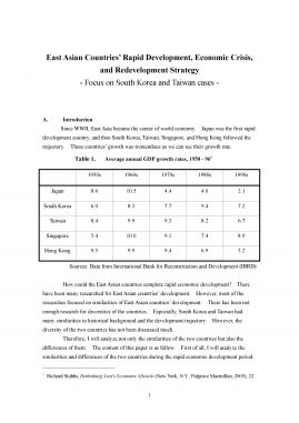 East Asian Countries Rapid Development, Economic Crisis, and Redevelopment Strategy (Focus on South Korea and Taiwan cases)-1페이지