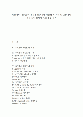 [JSP][자바 애플릿][JSP의 이해][자바 애플릿의 이해][JSP의 문법][자바 애플릿의 문법]JSP(자바 애플릿)의 개관과 JSP(자바 애플릿)의 이해 및 JSP(자바 애플릿)의 문법에 관한 심층 분석(JSP, 자바 애플릿)-1페이지