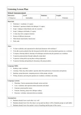 [lessonPlan] Listening Lesson Plan -1페이지