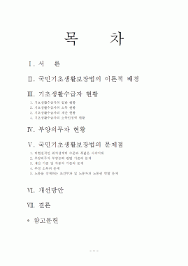 기초생활수급자, 부양의무자 현황 및 국민기초생활보장법의 문제점 및 개선방안 보고서-1페이지