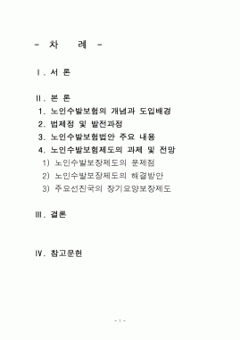 노인수발보험제도 현황(095월) 외국과 비교(미국,독일,영국,일본) 문제점 해결방안 보고서-1페이지