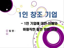 [1인 기업]1인 창조 기업이란 무엇인가? -1인 기업이 주목받게 된 배경과 장단점, 주요 사례 분석 및 1인 기업 활성화를 위한 과제 및 방안 모색-1페이지