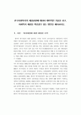 한국사회복지의 재정현황에 대하여 대락적인 기술을 하고, 사회복지 재정을 확충할수 있는 방안을 제시하시오.-1페이지