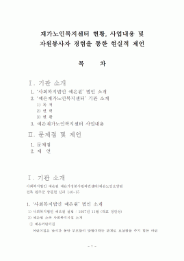 재가노인복지시설의 운영환형과 주요사업내용 및 제언-1페이지