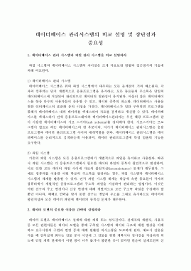 데이터베이스 관리 시스템과 파일 관리 시스템을 비교와 데이터 모델과 데이터 독립성이 DBMS를 위해 중요한 이유-1페이지