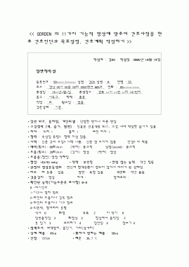 GORDEN 의 11가지 기능적 양상에 맞추어 간호사정을 한 후 간호진단과 목표설정, 간호계획 작성-1페이지