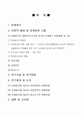 [경영학/광고론A+]한국과 미국의 브랜드 인쇄광고 분석통한 정보내용과 표현전략 광고소구 국가별분석-1페이지