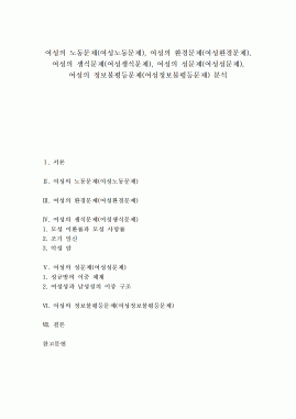 [여성문제][여성인권][여성]여성의 노동문제(여성노동문제), 여성의 환경문제(여성환경문제), 여성의 생식문제(여성생식문제), 여성의 성문제(여성성문제), 여성의 정보불평등문제(여성정보불평등문제) 분석-1페이지