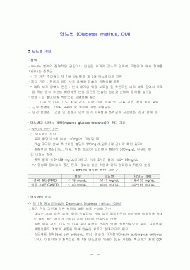 당뇨병에 대해 (정의, 종류, 치료법, 식이요법, 관리)-1페이지