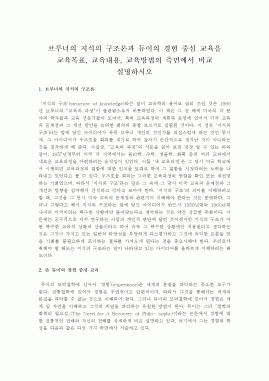 브루너의 지식의 구조론과 듀이의 경험 중심 교육을 교육목표, 교육내용, 교육방법의 측면에서 비교 설명-1페이지