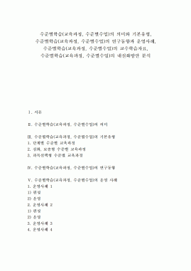 수준별학습(교육과정, 수준별수업)의 의미와 기본유형, 수준별학습(교육과정, 수준별수업)의 연구동향과 운영사례, 수준별학습(교육과정, 수준별수업)의 교수학습자료, 수준별학습(교육과정, 수준별수업) 내실화방안-1페이지