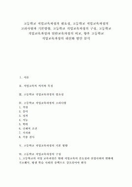 고등학교 직업교육과정의 필요성, 고등학교 직업교육과정의 고려사항과 기본방향, 고등학교 직업교육과정의 구성, 고등학교 직업교육과정과 일반교육과정의 비교, 향후 고등학교 직업교육과정의 내실화 방안 분석-1페이지