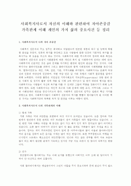 사회복지사로서 자신의 이해와 관련하여 자아존중감 가족관계 이해 개인의 가치 삶의 중요사건 등 정리-1페이지