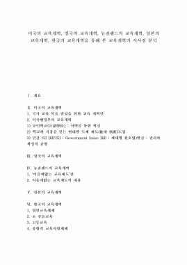 [미국 교육개혁][영국 교육개혁][뉴질랜드 교육개혁][일본 교육개혁][한국 교육개혁]미국의 교육개혁, 영국의 교육개혁, 뉴질랜드의 교육개혁, 일본의 교육개혁, 한국의 교육개혁을 통해 본 교육개혁의 시사점-1페이지