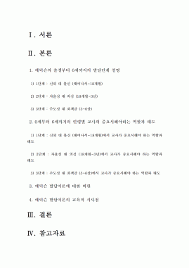 [아동발달]에릭슨의 출생부터 6세까지의 발달단계를 설명하고 발달단계를 근거로 0세부터 6세까지의 연령별 교사의 중요시해야 하는 역할과 태도에 대해 예를 들어 설명-1페이지