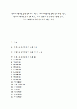 [국악기][한국전통악기][전통악기][북]국악기(한국전통악기) 북의 의의, 국악기(한국전통악기) 북의 역사, 국악기(한국전통악기) 재료, 국악기(한국전통악기) 북의 종류, 국악기(한국전통악기) 북의 타법 분석-1페이지