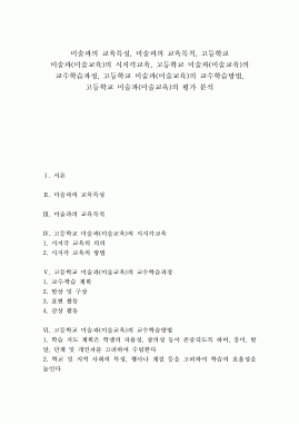 미술과의 교육특성, 미술과의 교육목적, 고등학교 미술과(미술교육) 시지각교육, 고등학교 미술과(미술교육) 교수학습과정, 고등학교 미술과(미술교육) 교수학습방법, 고등학교 미술과(미술교육)의 평가 분석-1페이지